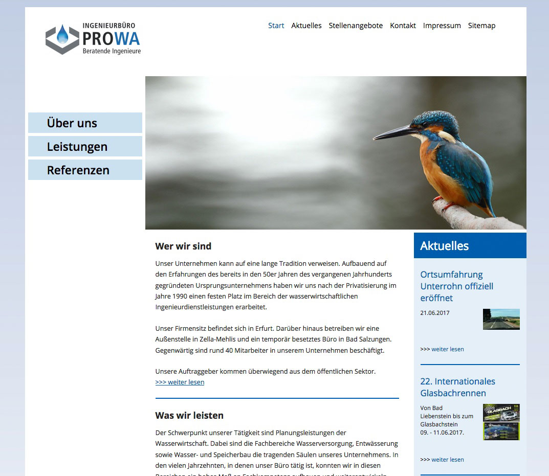 Website für das Ingenieurbüro PROWA – ASHMAN Agentur für Kommunikation